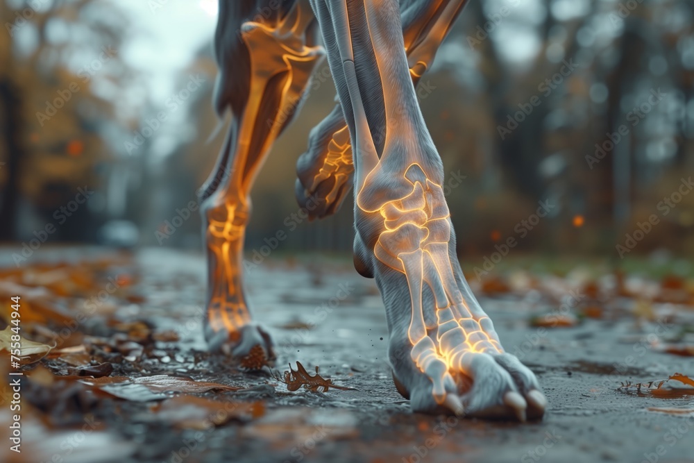 X-ray of walking dog's paw. Roentgen scan of domestic animal forelimb ...