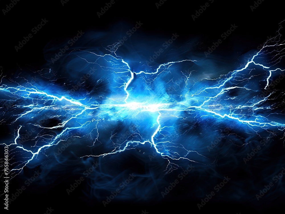 Lightning blue background with thunder, light effects, electricity and ...