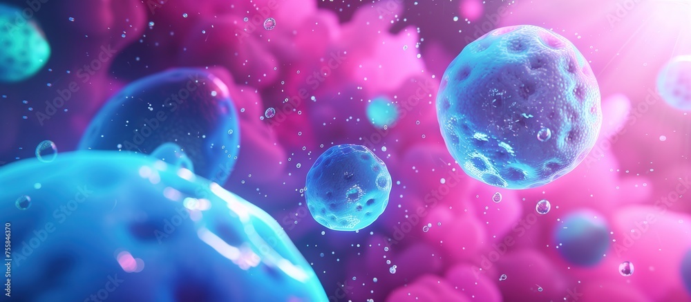 vibrant pink and blue cells in the human body surrounded by dark ...