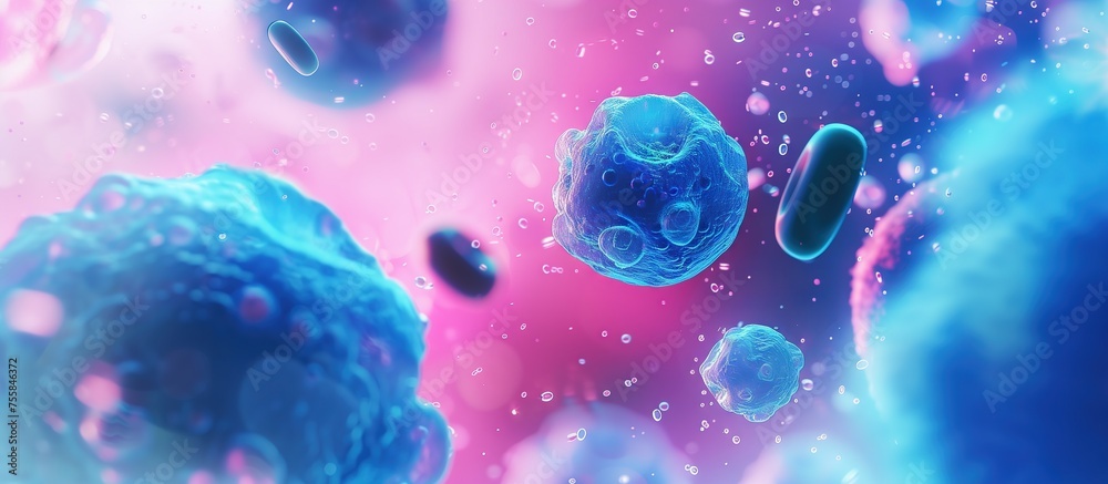 vibrant pink and blue cells in the human body surrounded by dark ...