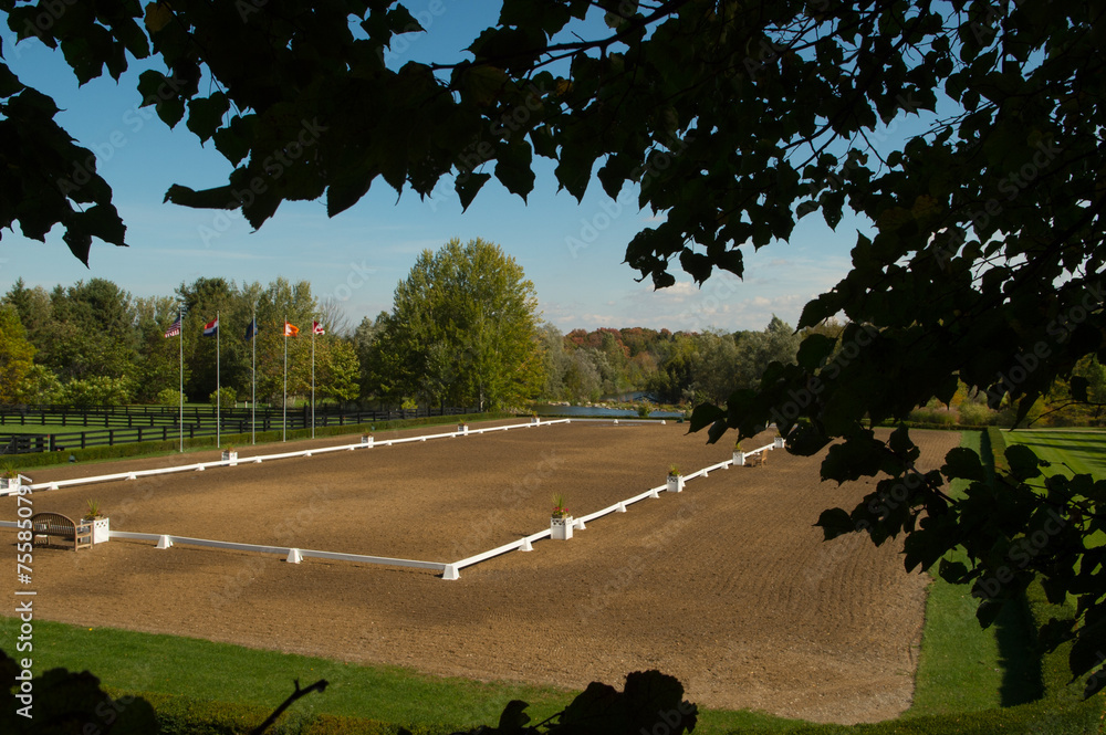 large outdoor dressage riding ring arena with sand footing white ...