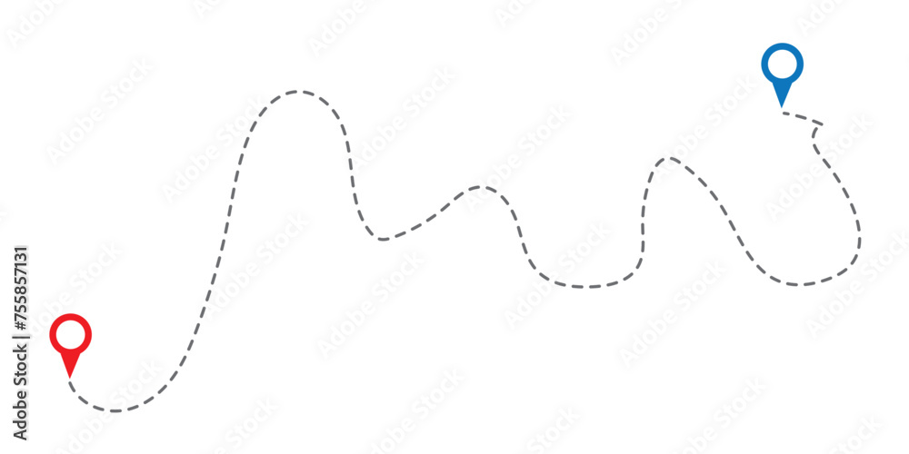 Route icon between two points with dotted path and location pin Stock ...