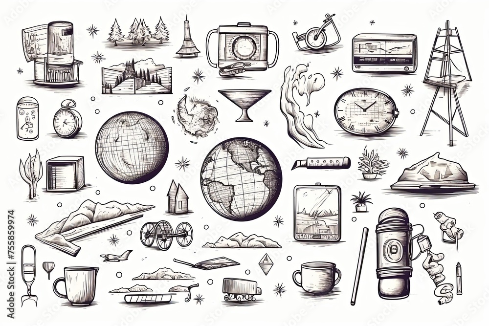 Travel and tourism doodle illustration and hand drawn vacation holiday ...