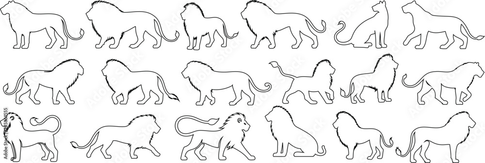 Lion line art set, elegant lion outline simplicity, perfect for logo ...