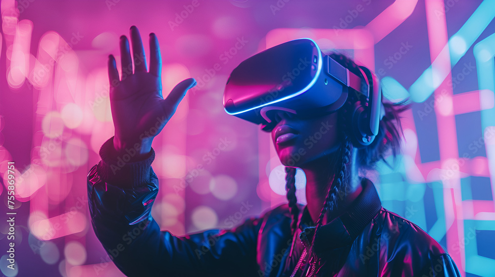 Virtual reality 3d augmented experience exited digital generate person ...