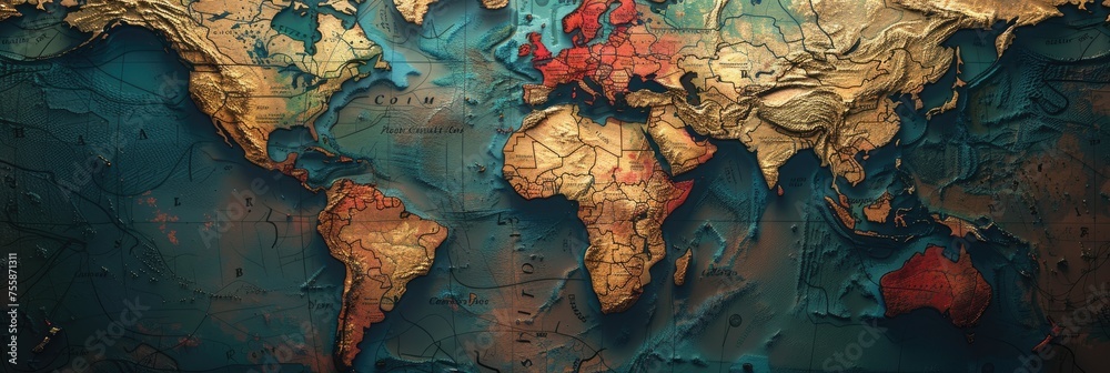 Ilustrace „Colorful raised-relief world map - The raised-relief map ...