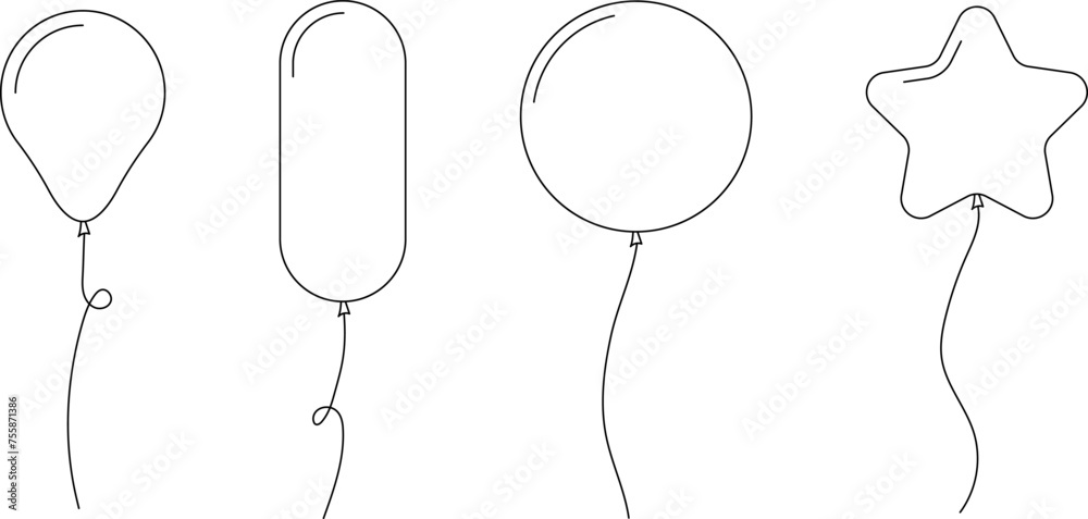 Hand drawn Balloon outline icons. Balloon with string in line Doodle ...