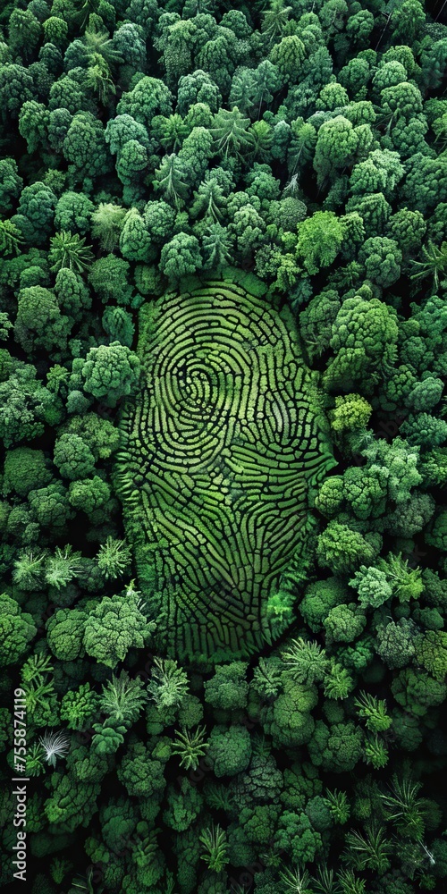 Deforestation Symbolism: Aerial View of Human Fingerprint Pattern in ...