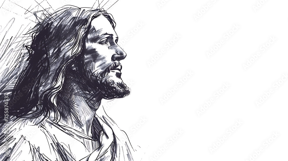 Sketch illustration of Jesus Christ against a white background, with ...
