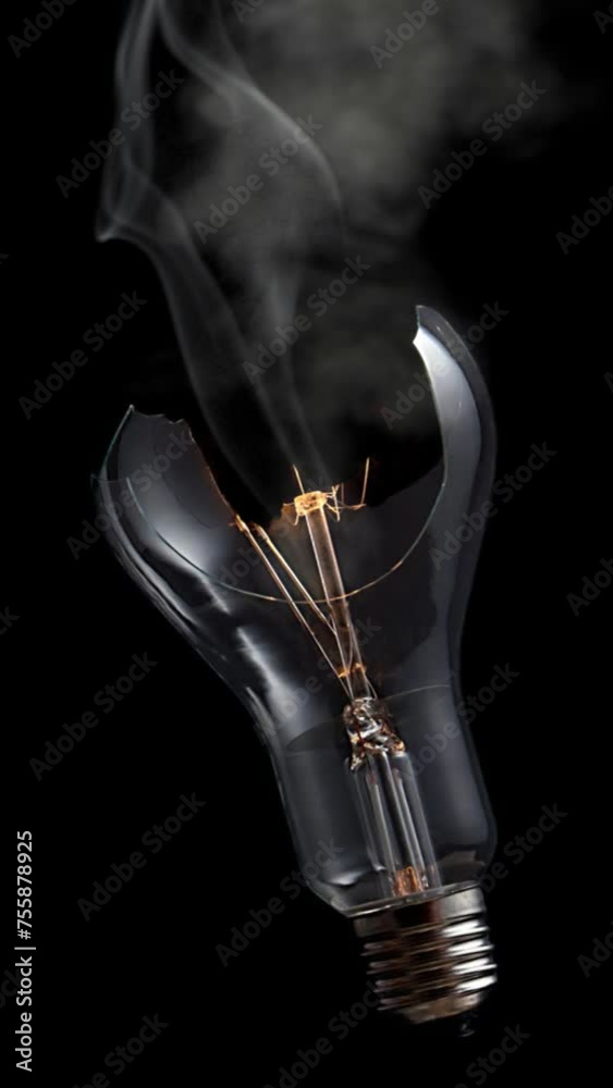Vertical Broken Lightbulb Smoking 4K Loop features a shattered light ...