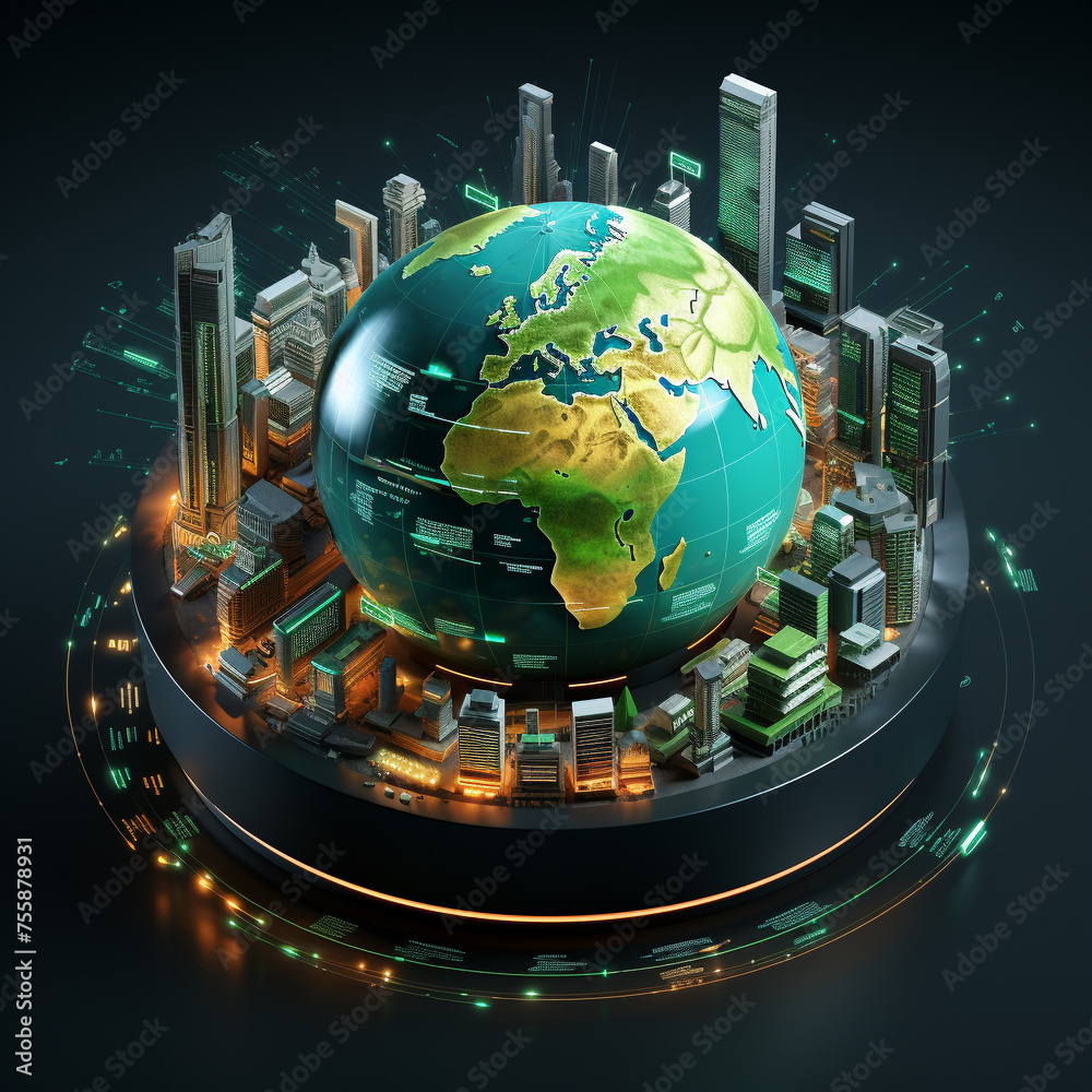 A digital globe displays vibrant color-coded regions indicating carbon ...