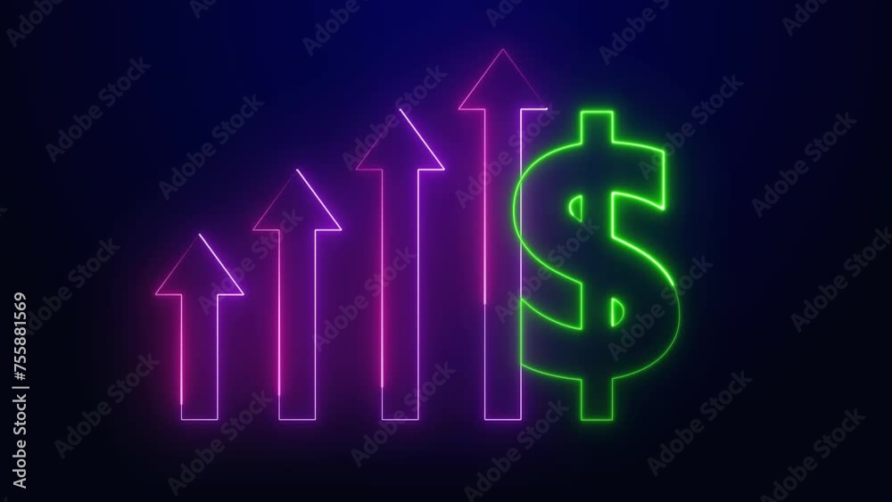 NEON Animated line business graph with arrow . business graph showing ...