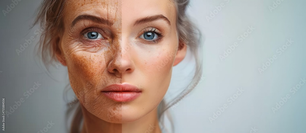 Young and mature face comparison in one - Artistic photo merging ...