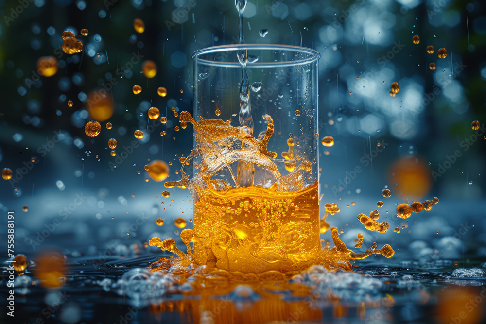 A glass beaker filled with bubbling chemicals, exemplifying the dynamic ...