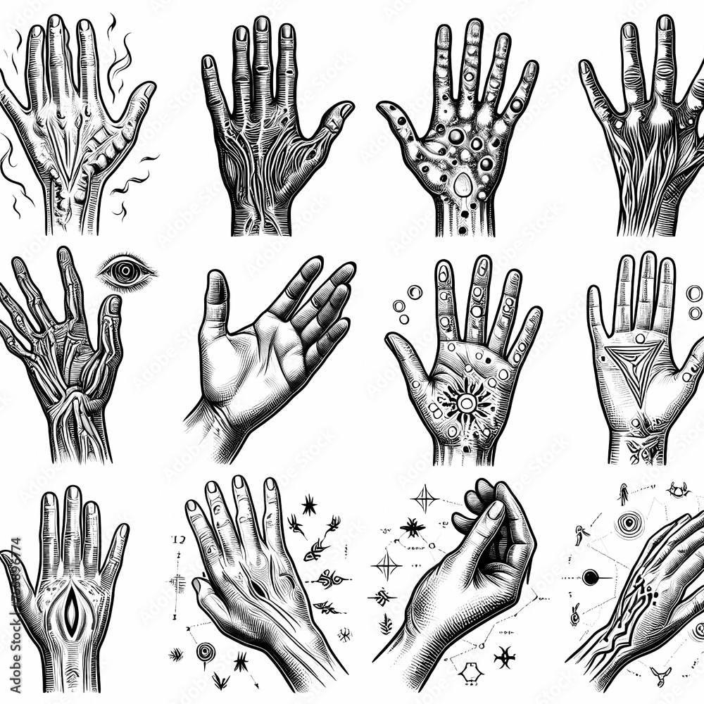 mano, mano, vector, dedo, icono, ilustración, gente, arriba, firmar ...