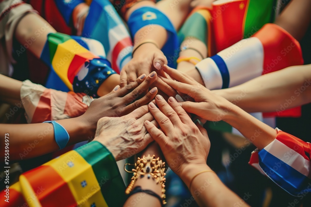 Vibrant Display of International Unity with Hands Sporting Flags, a ...