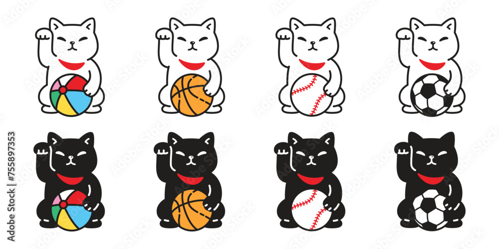 cat vector icon manekineko luckey cat kitten calico neko soccer ball ...