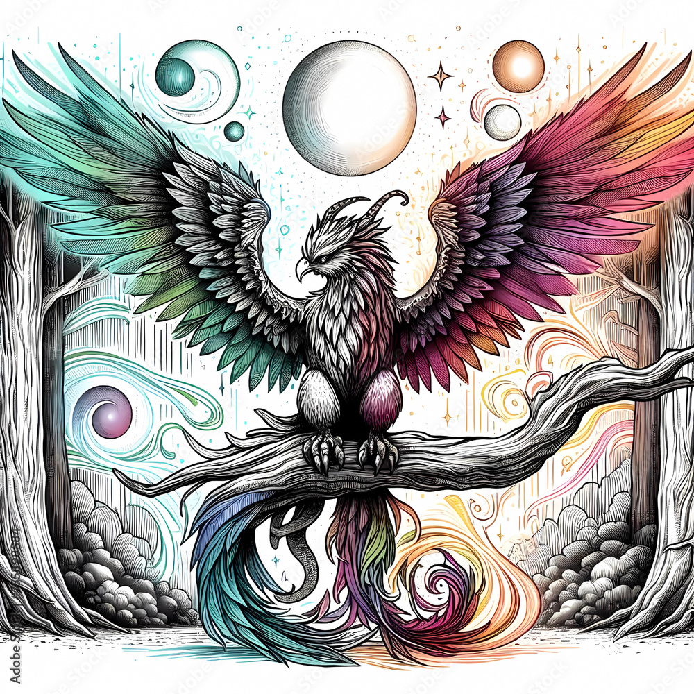 designio, ilustración, arte, vector, floral, flor, ave, dechado, pavo ...