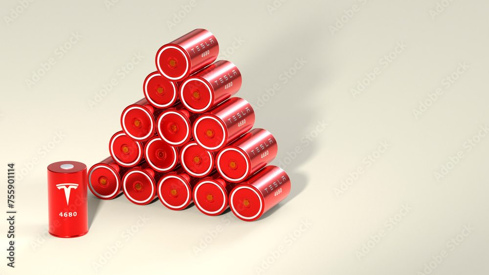 red 4680 Tesla battery pack, production High-capacity accumulator ...