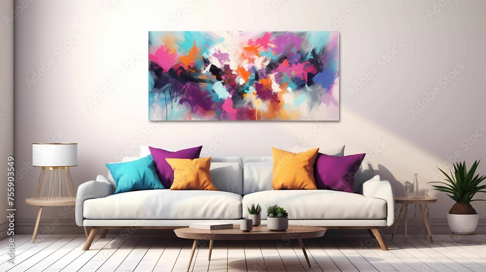 sprawling canvas filled with a spontaneous explosion of colors, where each stroke and splash ...