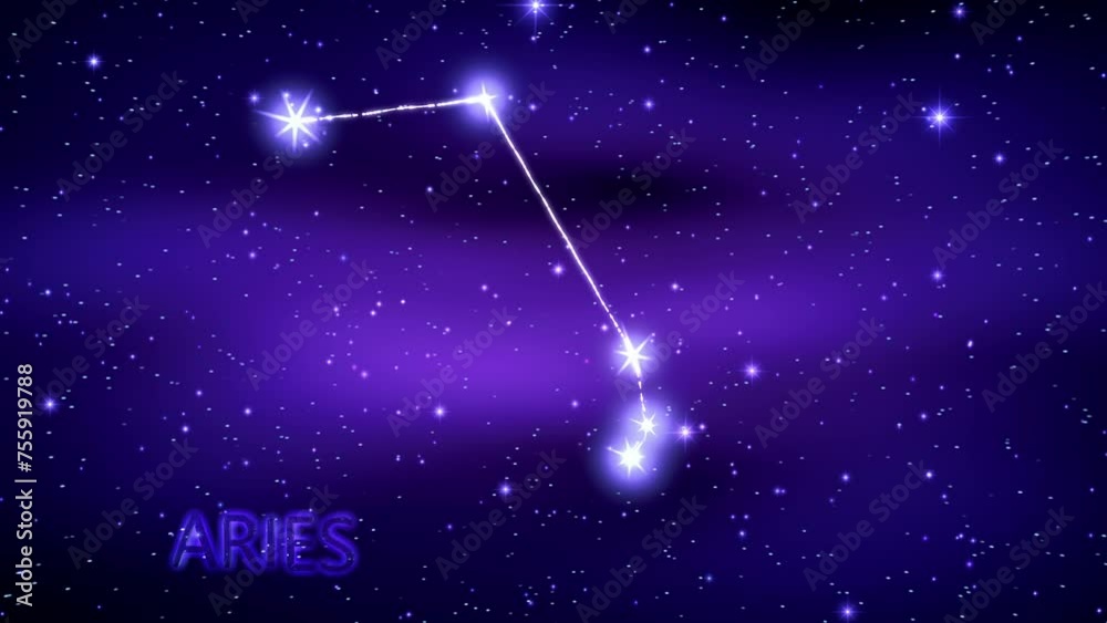 Animation of the Aries zodiac sign in the cosmic night sky. The Aries ...