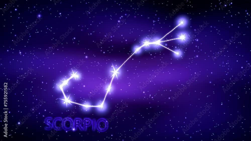 Animation of the Scorpio zodiac sign in the cosmic night sky. The ...