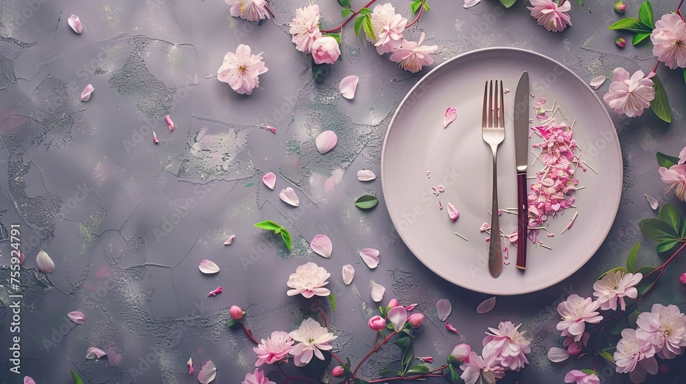 diffused light illuminates the table setting, highlighting the delicate ...