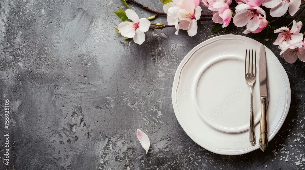 diffused light illuminates the table setting, highlighting the delicate ...