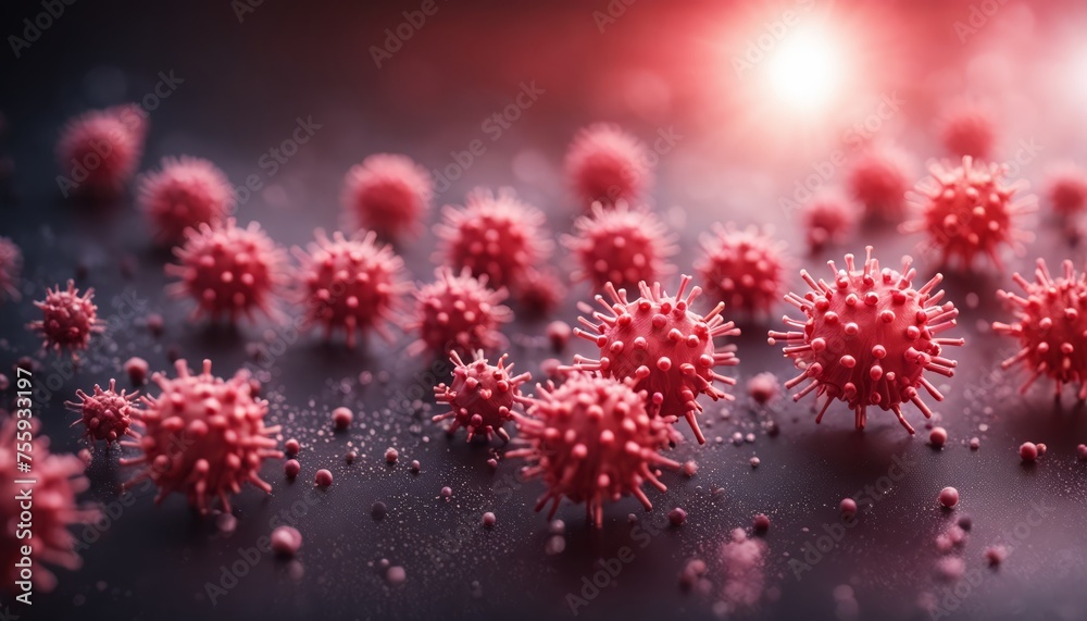 Vivid 3D Render of Viruses in Red Light: A highly detailed close-up of ...