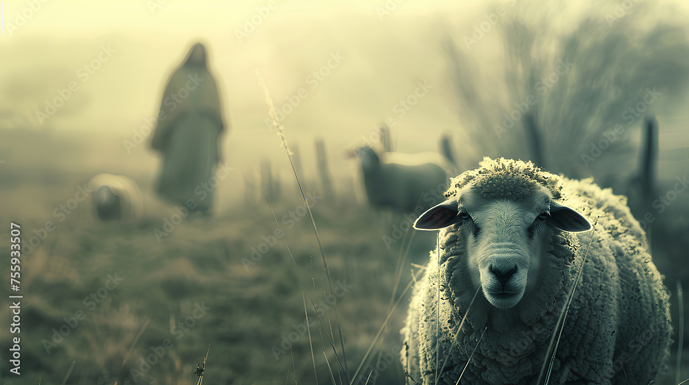 Jesus Christ is a shepherd looking for the lost sheep. Stock Photo ...