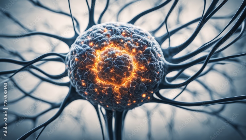 Intricate Neuron Render with Glowing Nodes: Detailed neuron ... Intricate Neuron Render with Glowing Nodes: Detailed neuron ...