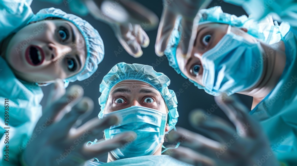 Medical team performing surgery in blue tones - An intense surgical ...