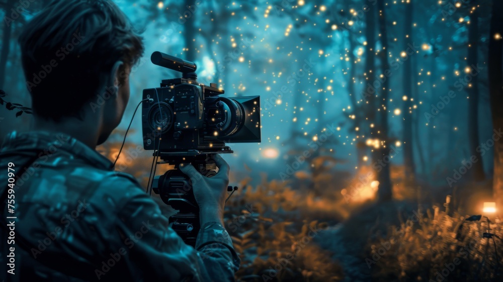 Filmmaker recording in an enchanted forest - Behind the scenes of a ...