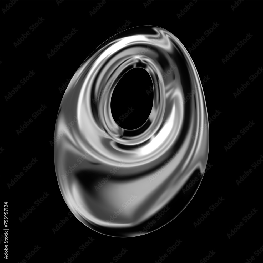 3D chrome number 0, numeral Zero, liquid metal with glossy, metallic ...