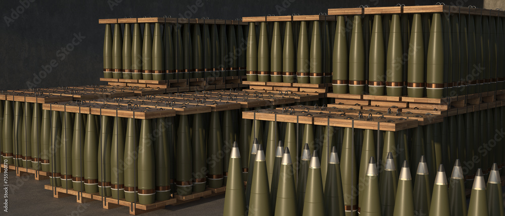 Artillery Shells in a Warehouse Storage Unloading - Standard 155mm ...