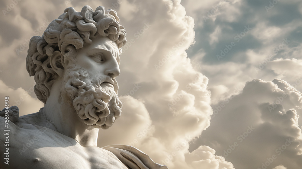 Ancient Greek Philosopher in Marble in front of White Clouds Background ...