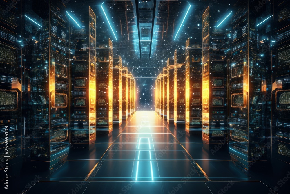 A computer server farm processing data for neural network training ...