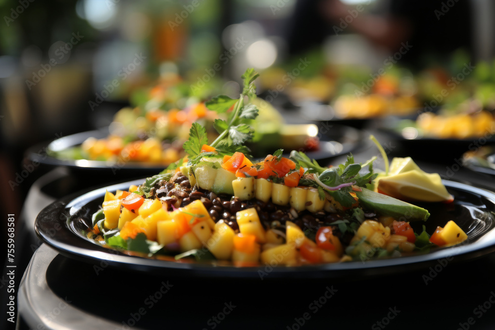 Gourmet Delights: A Rustic Feast of Fine Dining on a Cozy Dinner Table ...