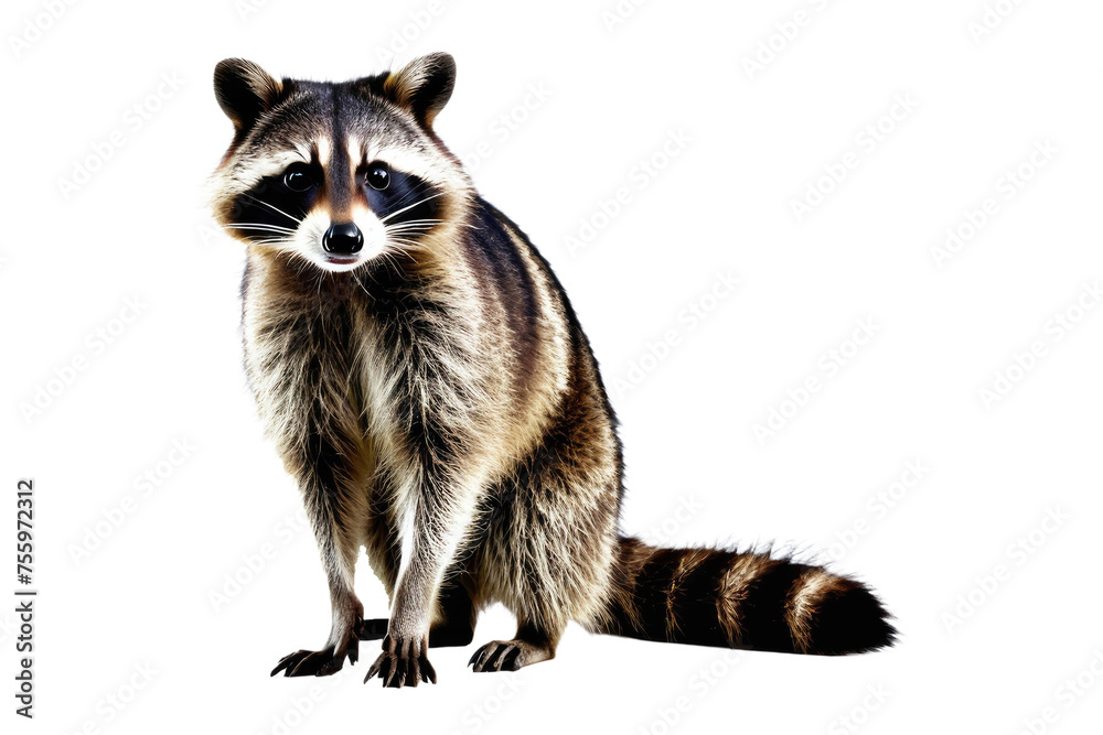 Raccoon, full body portrait, standing alert, sharp focus, isolated on ...