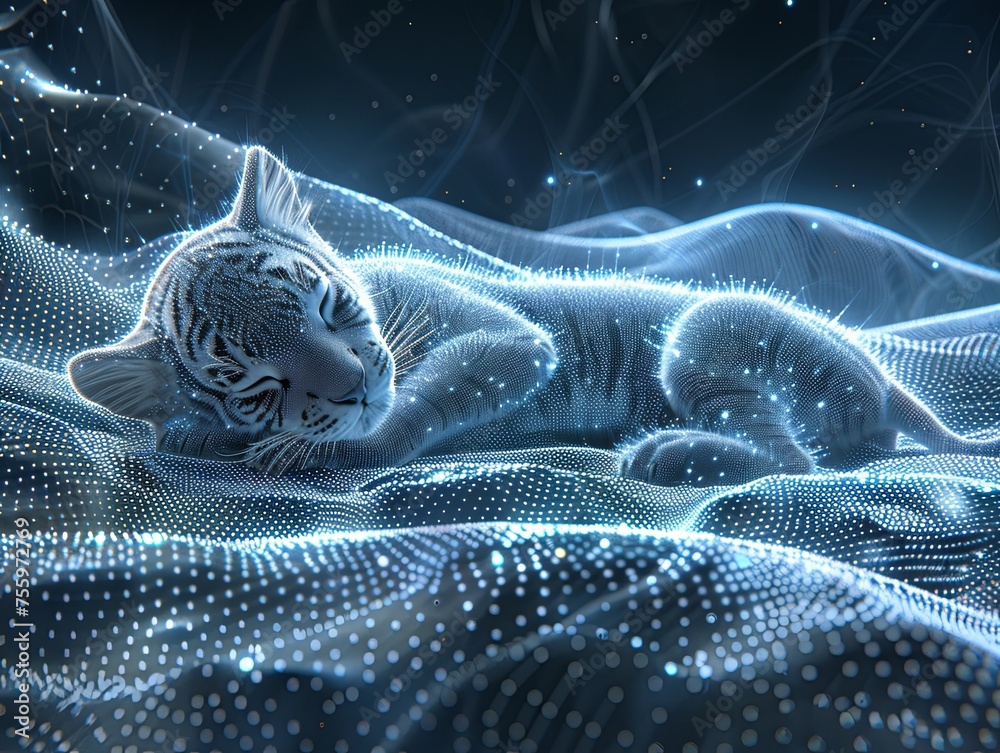 A tiger cub in a grid style. Polygonal computerized image of a wild cat ...