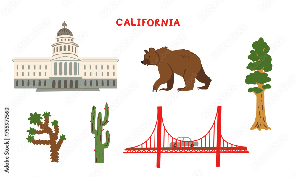 California State symbols collection. Vector flat illustration Stock ...