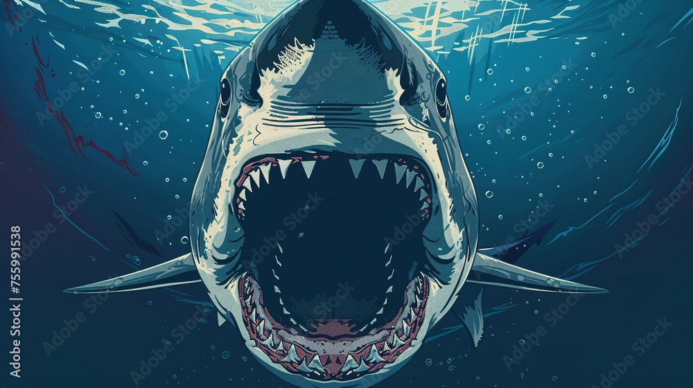 Great white shark with open mouth. Watch out sharks. Shark attack ...