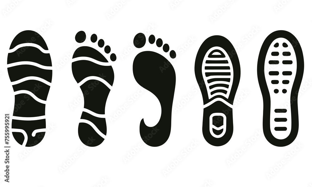 Human footprints icon set. Foot imprint, footsteps flat line black ...