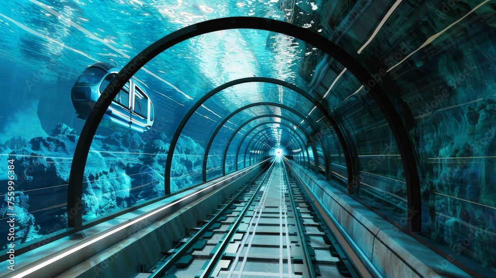 Underwater tunnel with automated transit pods connecting cities Stock ...