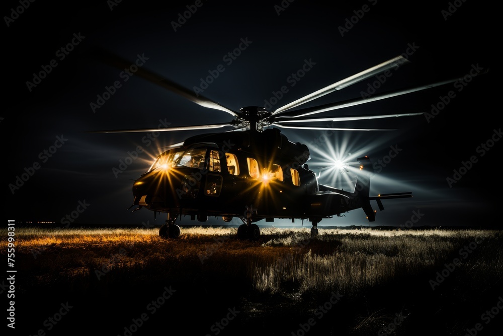 Emergency rescue helicopter descending to the landing site to provide ...