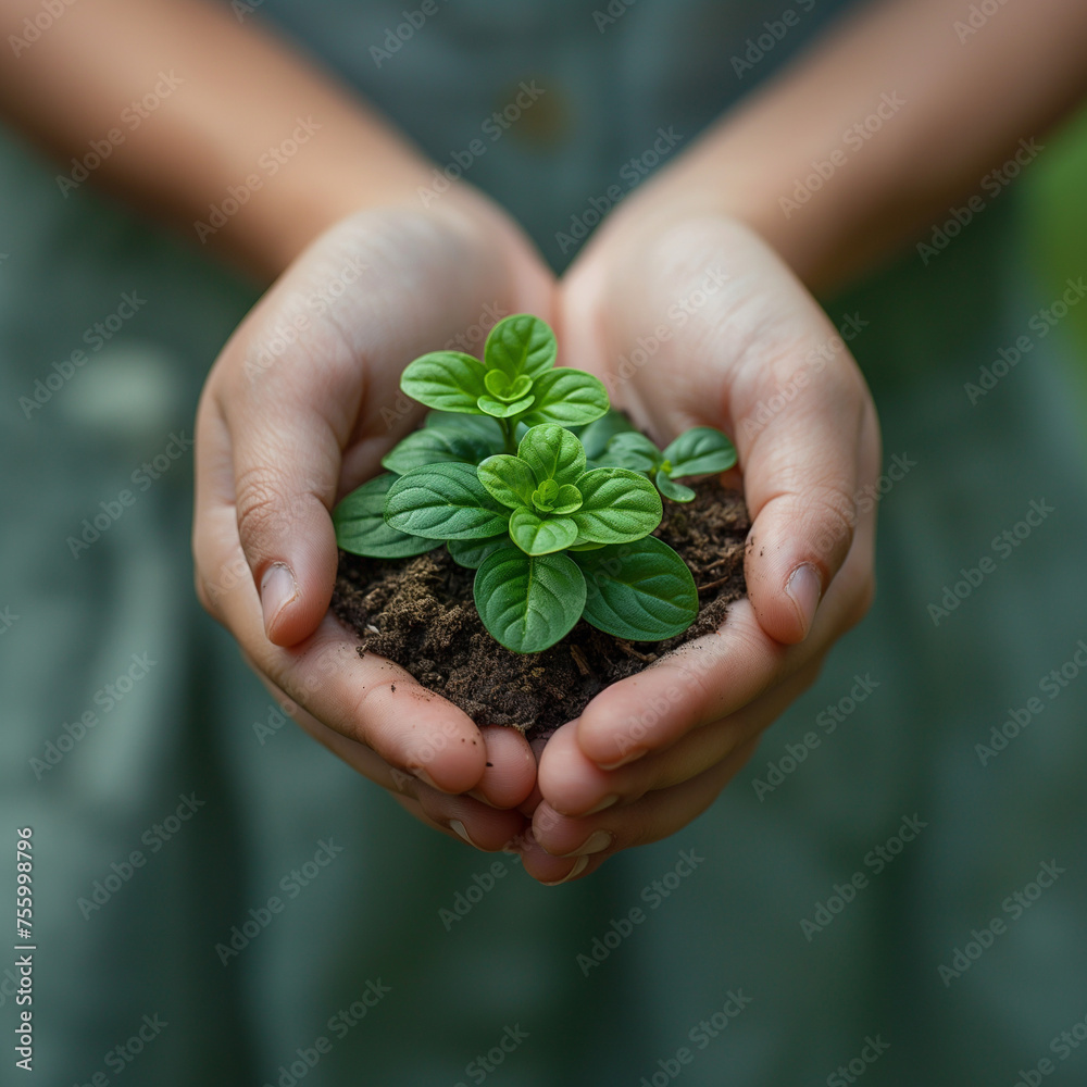 Hands and a young tree merge to form a living symbol of sustainability ...
