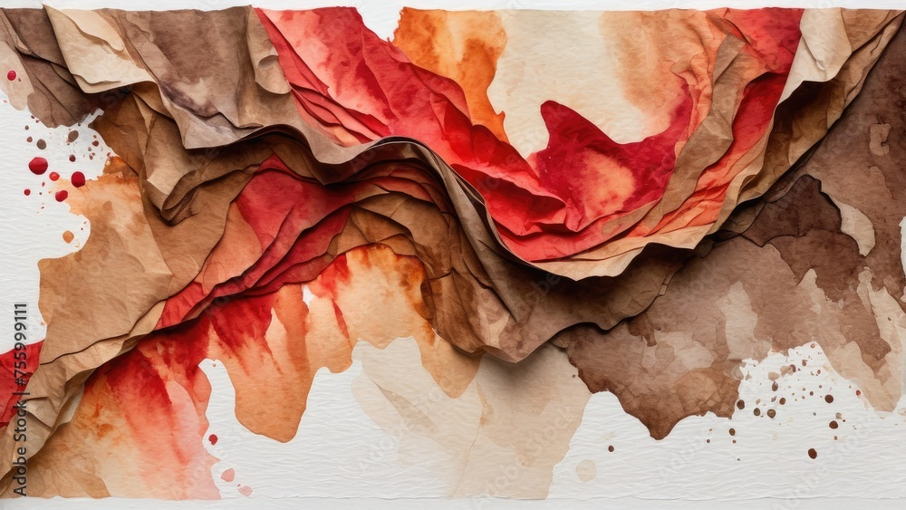 Crumpled paper texture detailed with streaks and blotches of red and ...
