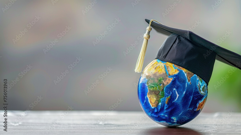 Graduation cap with Earth globe. Concept of global business study ...