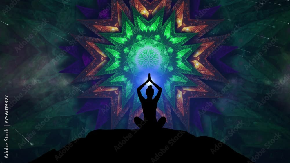 Women Top Of The Mountain Doing Meditating Lotus Pose Yoga Animation ...