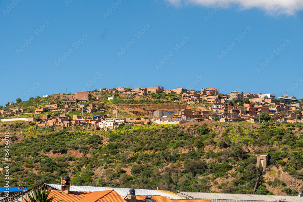 overcrowding. slum built on a hill, underdevelopment in south america ...